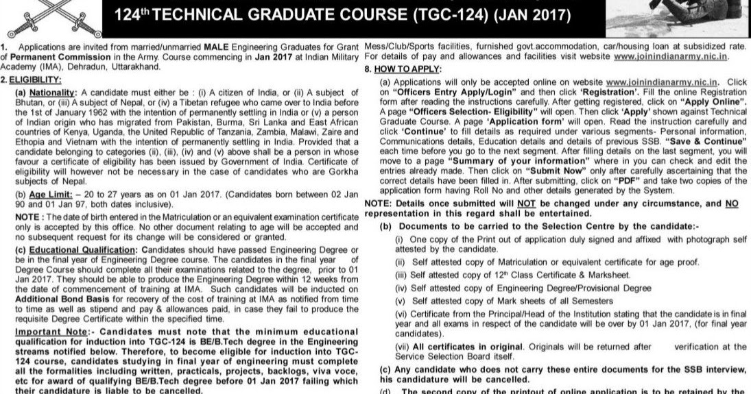 govt jobs : Technical Graduates Course (TGC) January -2017 batch