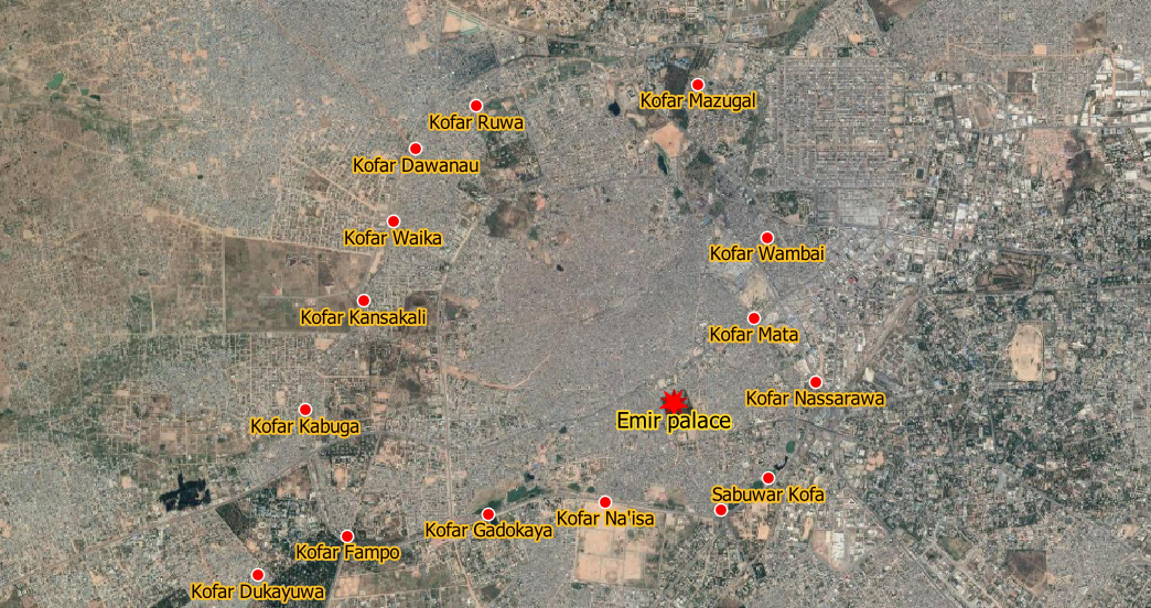 Geospatial Solutions Expert: Modern Map of Ancient Kano City Gates (Kofa)