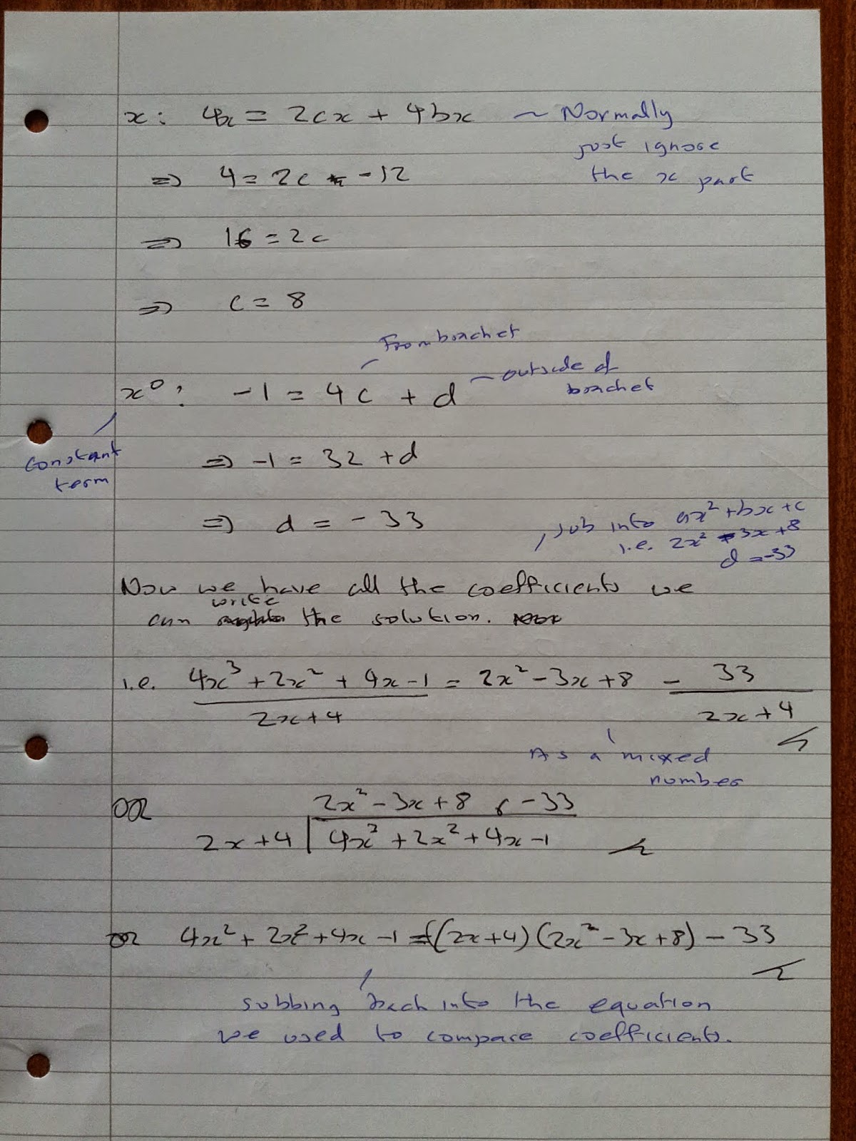 A Level Maths Notes: AS Polynomials:Dividing polynomials - Comparing ...
