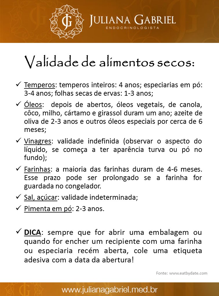 Validade de alimentos secos / não perecíveis - Juliana Gabriel