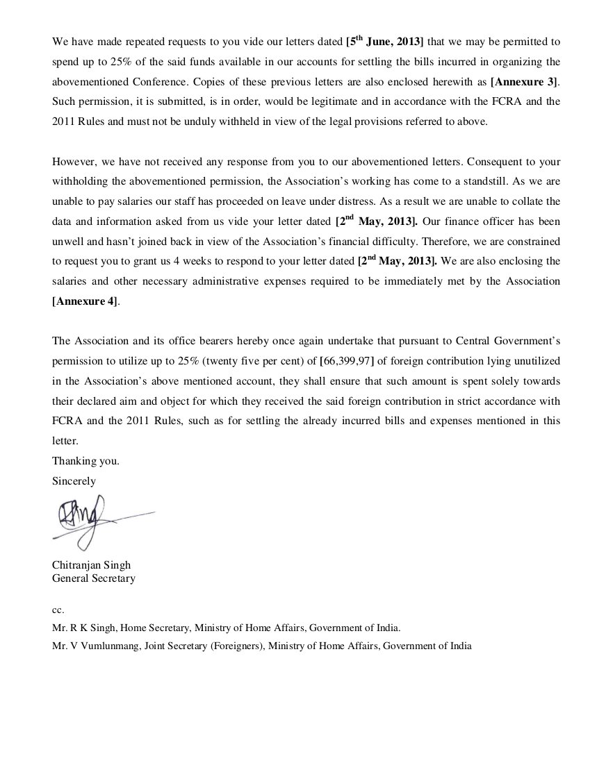 Letter to FCRA 14 June 2013 | INSAF V/S FCRA