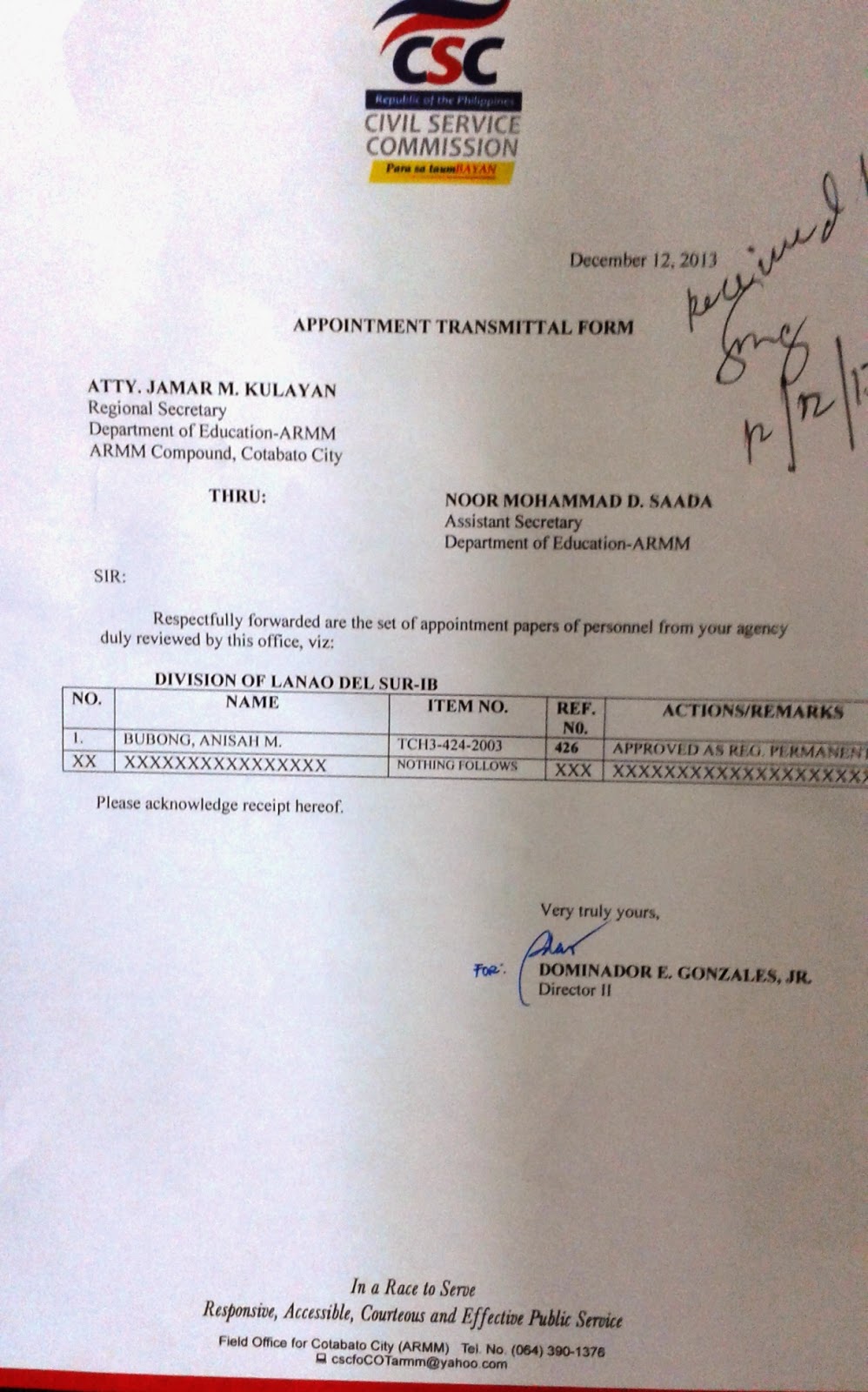 Welcome to DepEd-ARMM: 2013 LS IB attested appointment released by CSC ...