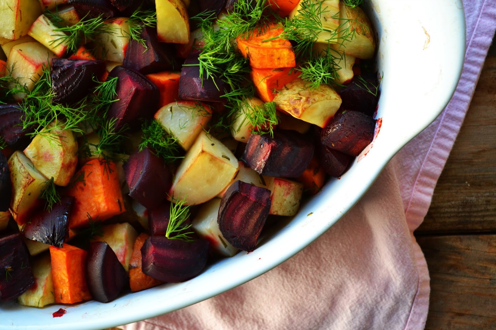 Four roasted roots with two herbs