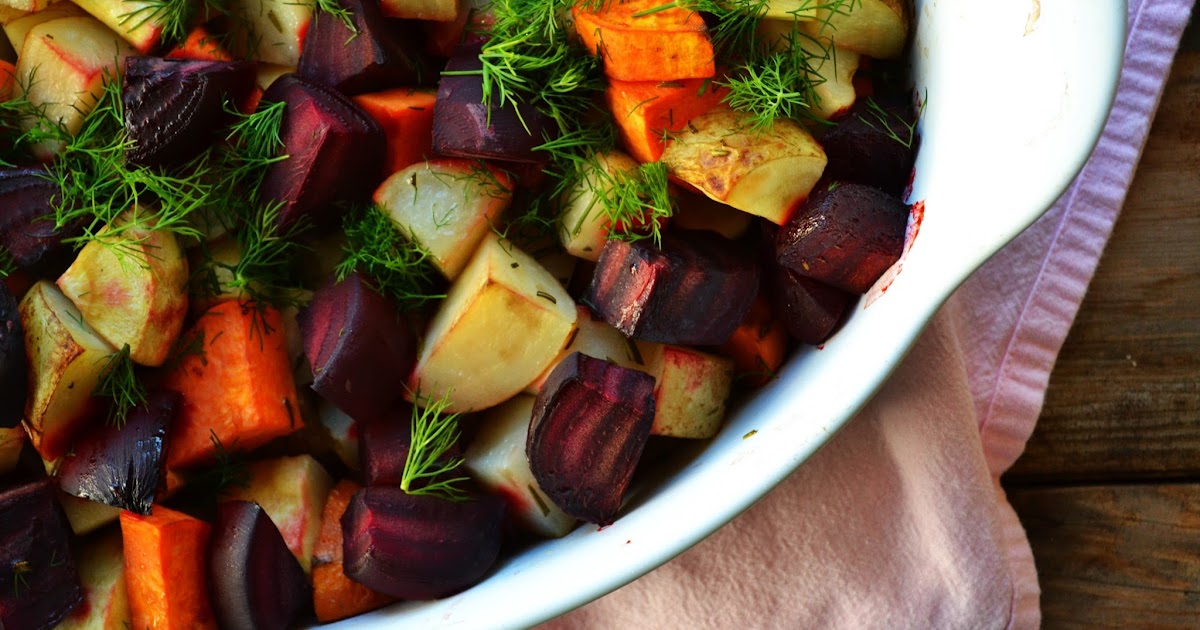 Four roasted roots with two herbs
