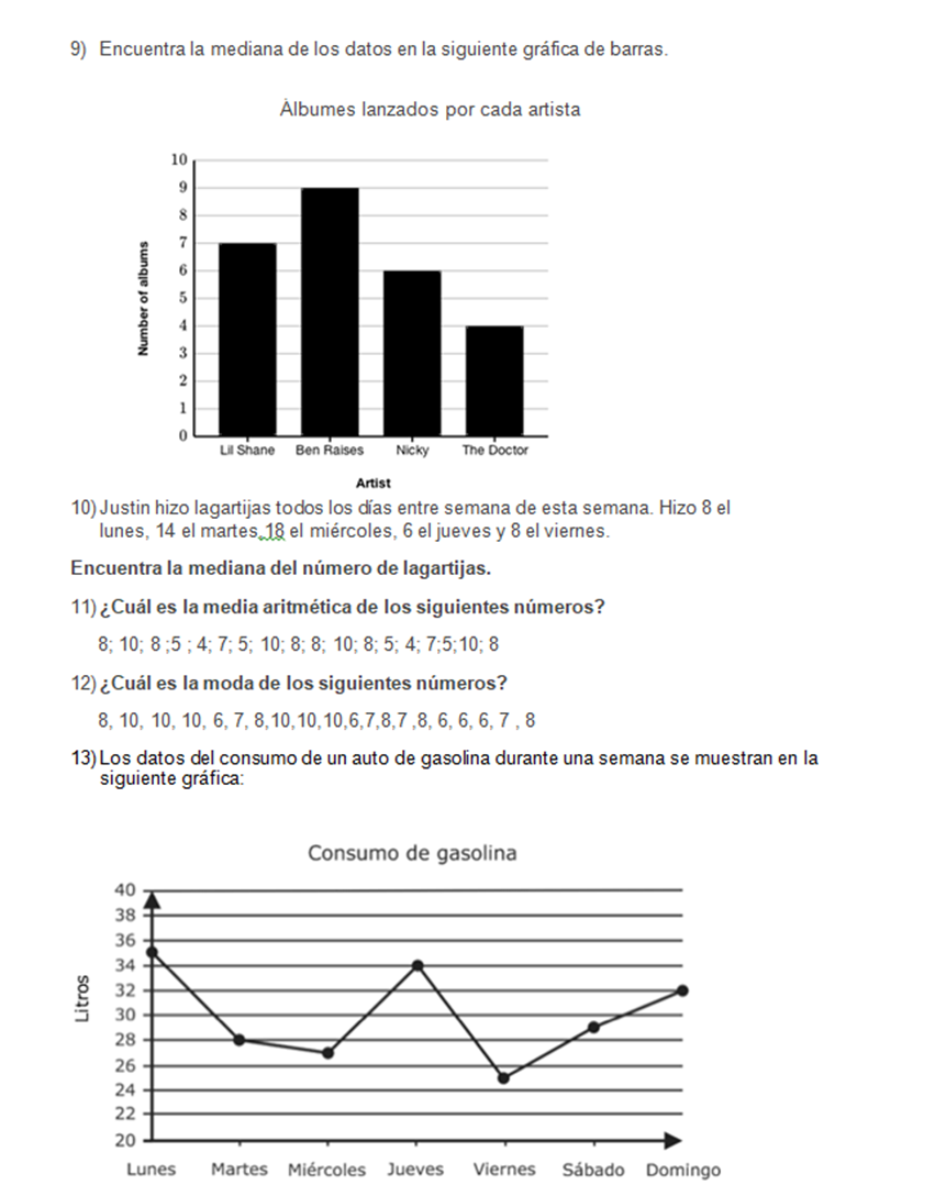 Ejercicios de media , mediana y moda