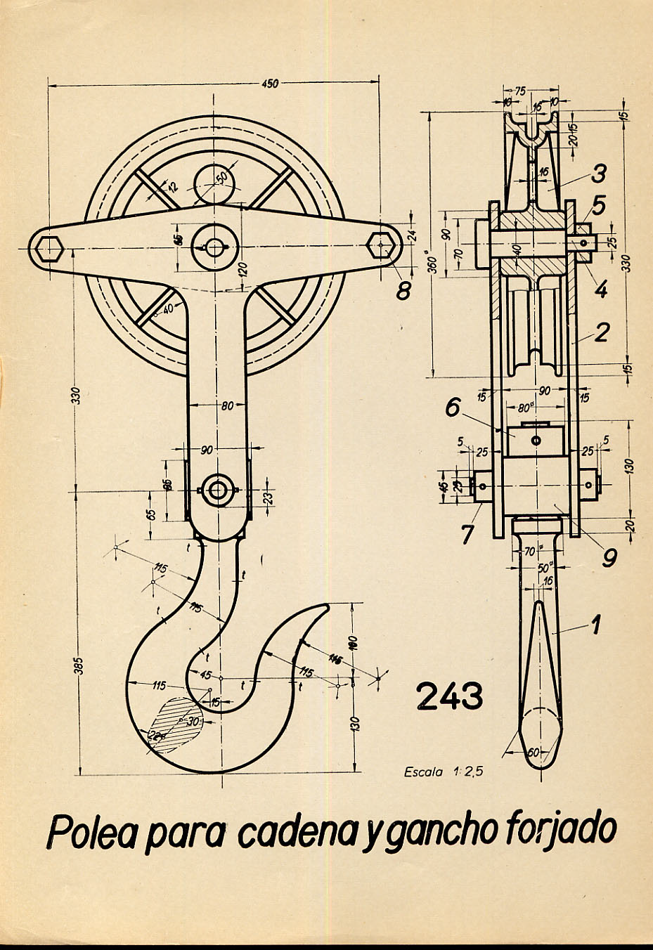 Alberto Soriano: Polea para cadena y gancho forjado