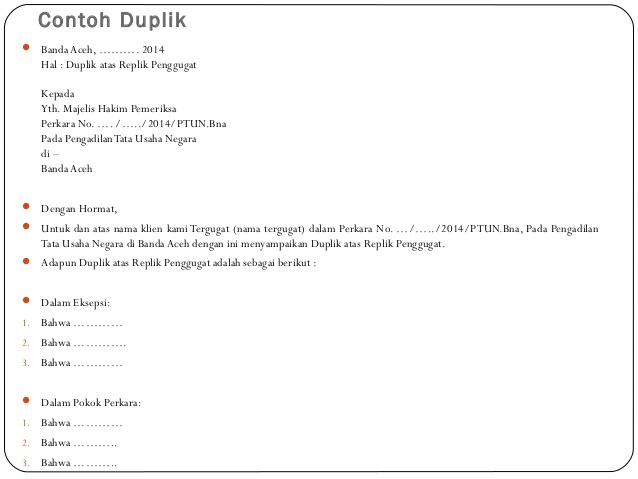 CONTOH EKSEPSI, REPLIK, DUPLIK HUKUM | TOPI HUKUM