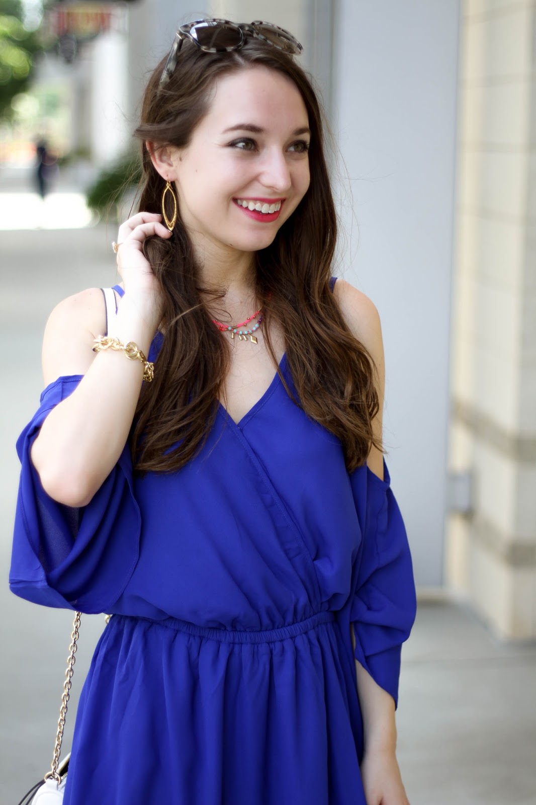 Blue Cold Shoulder Dress | Caralina Style