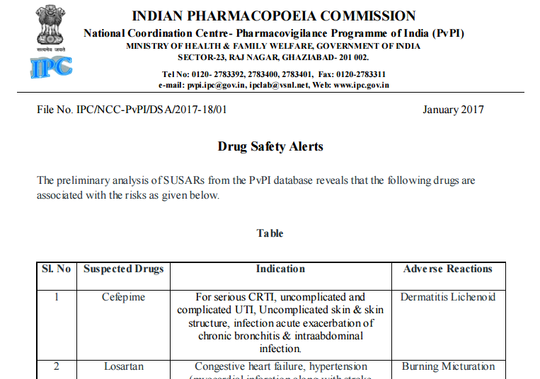 PHARMACOMPANION: DRUG SAFETY ALERT (JANUARY, 2017) BY IPC