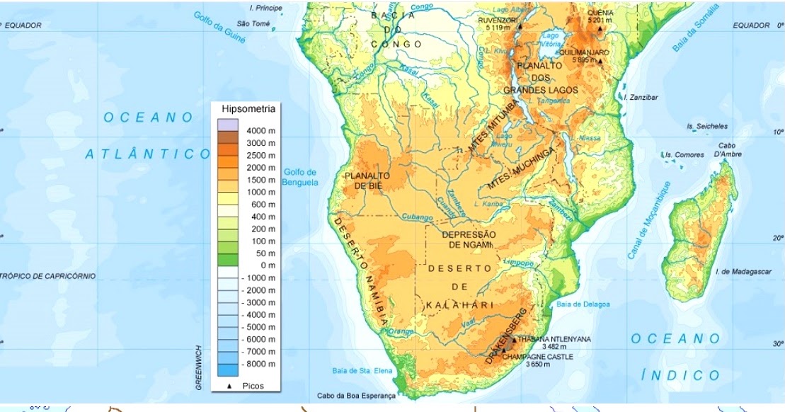 netgeografiapaz: Mapa físico do lago Vitória da África até à África do sul