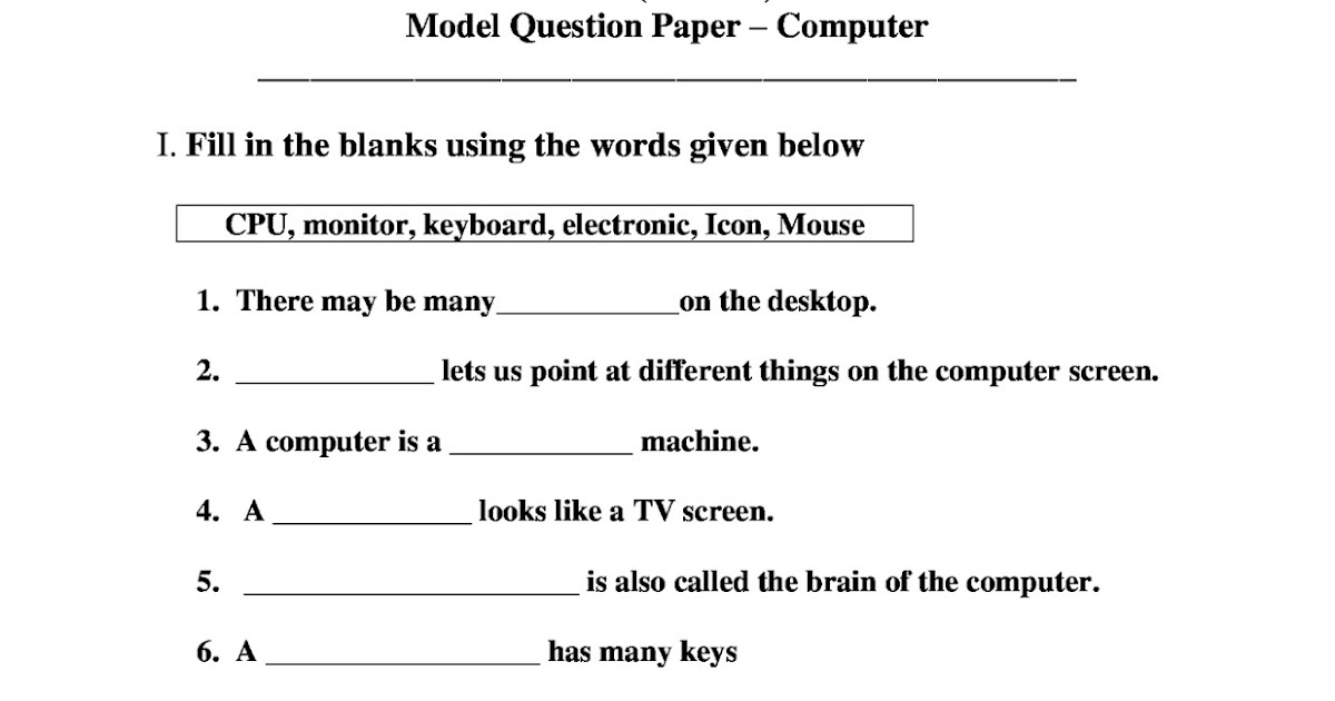 APSG: SA1 - Model Question Paper Computer Class 1
