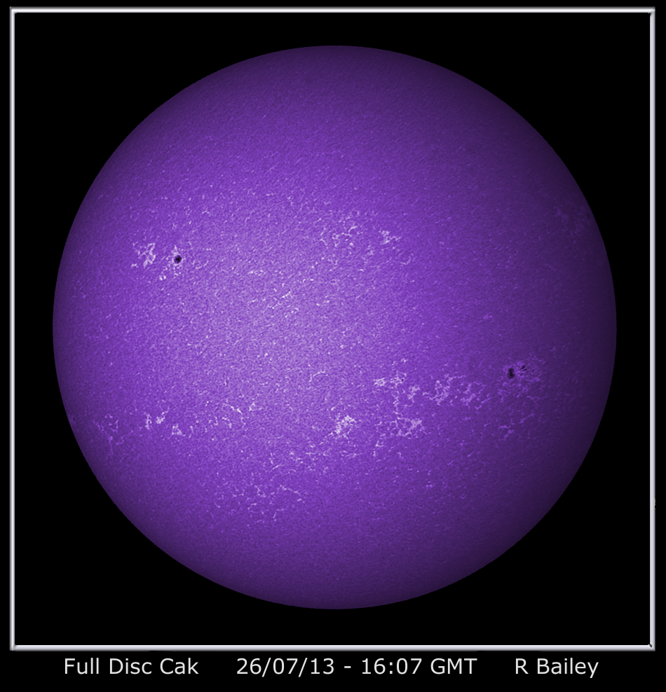 Solar Observations by R Bailey: Sun in Calcium K line 393.3 nm