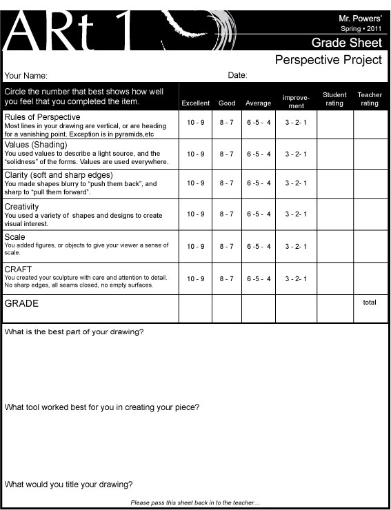 THE OTHER ART ONE: Perspective Drawing Grade Sheet