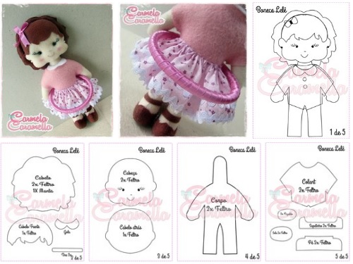 Boneca lelê- molde grátis em PDF - Feltro e moldes para artesanato