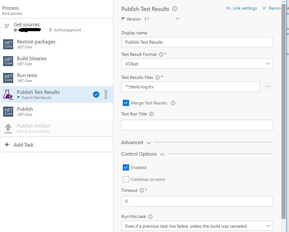 Running dotnet core xUnit tests on Visual Studio Team Services (VSTS)