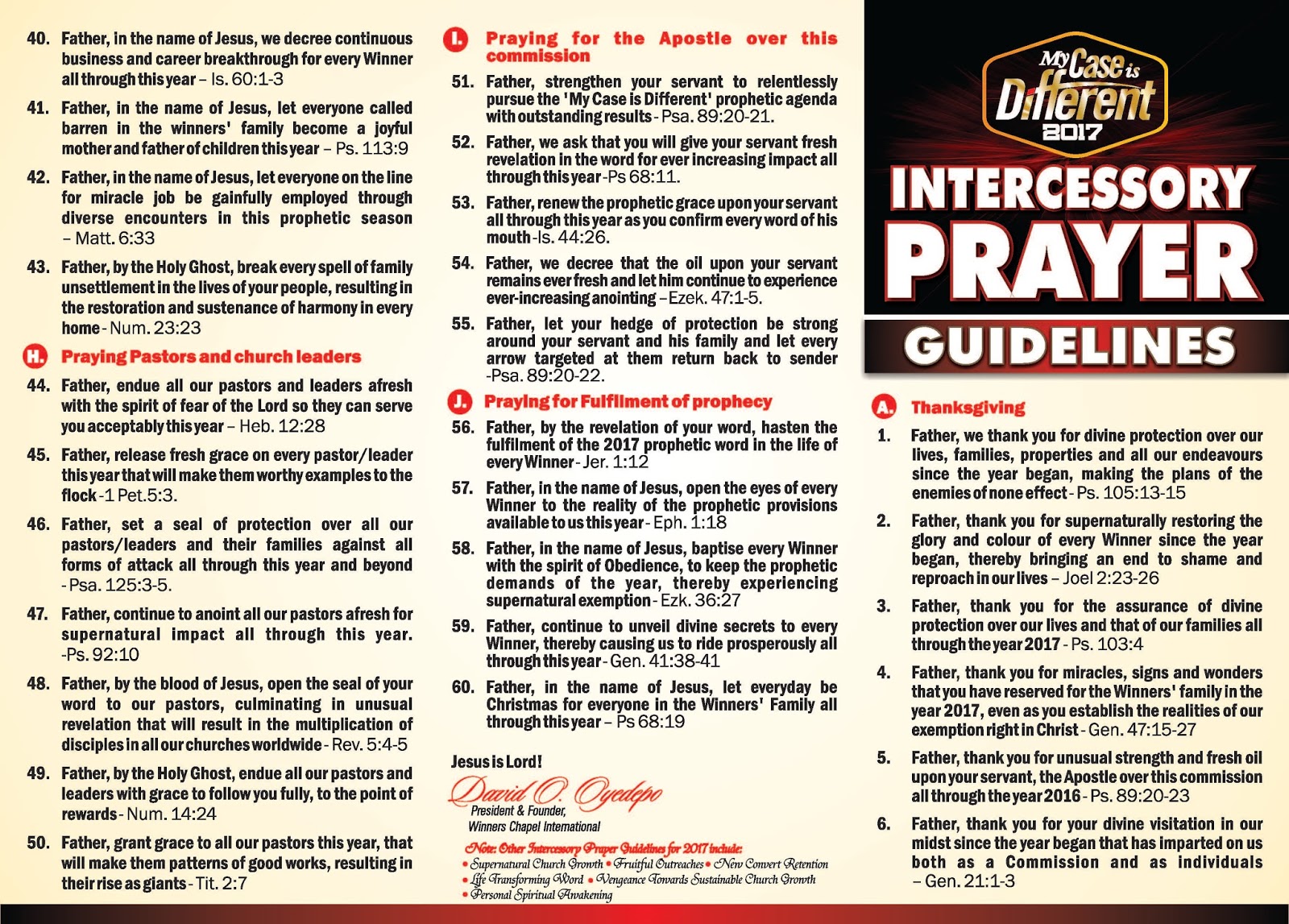 Pray Without Ceasing: 2017 My Case is Different Intercessory Guidelines