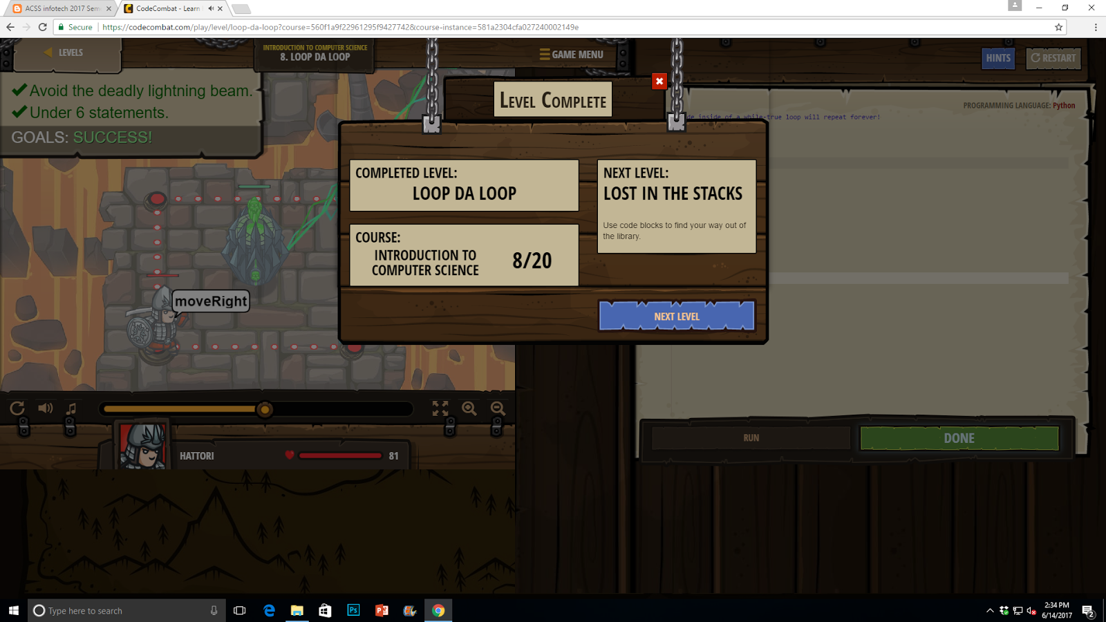Code Combat Level 1~8