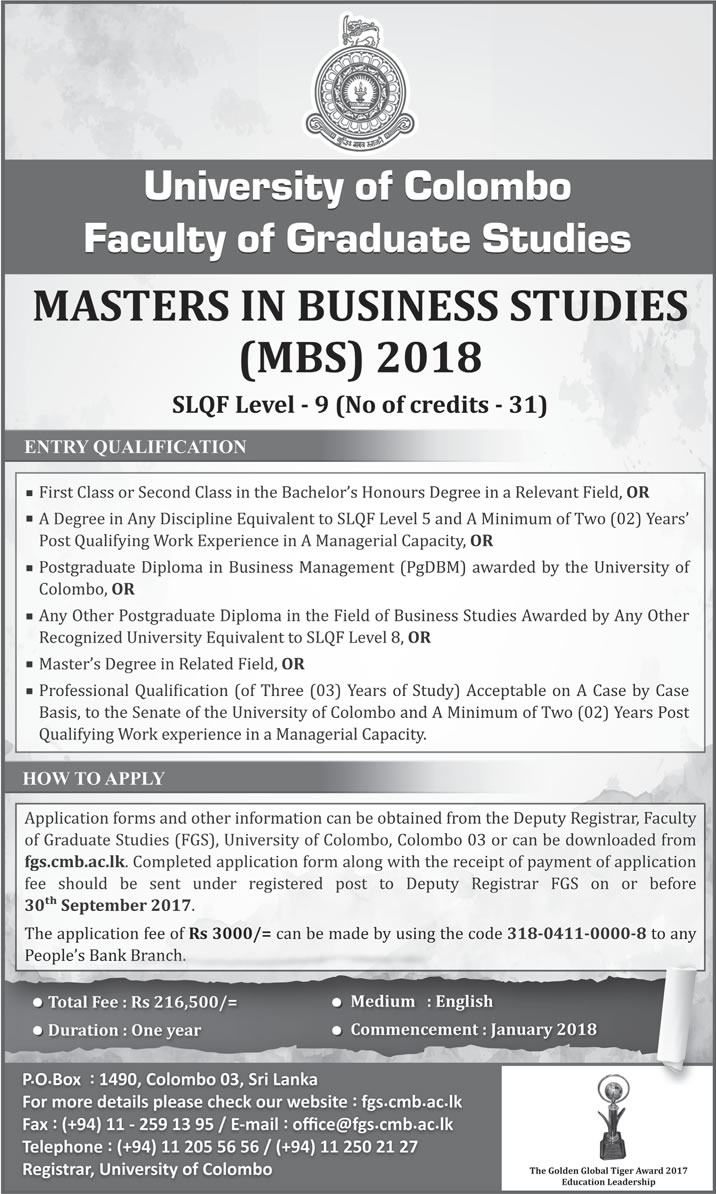 Masters in Business Studies (MBS) 2018 - Faculty of Graduate Studies ...