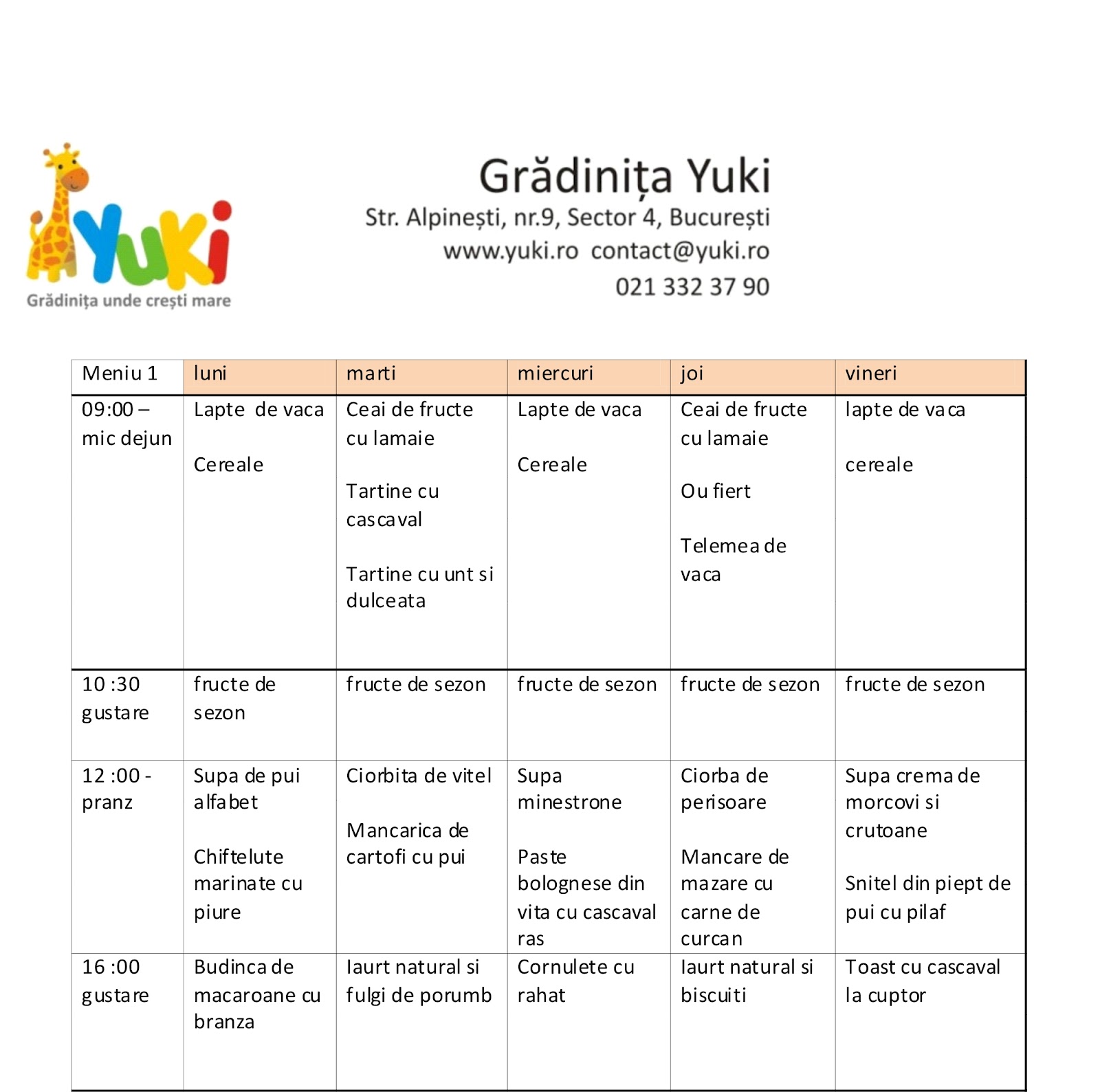 Gradinita Yuki: Meniu 01-05.10