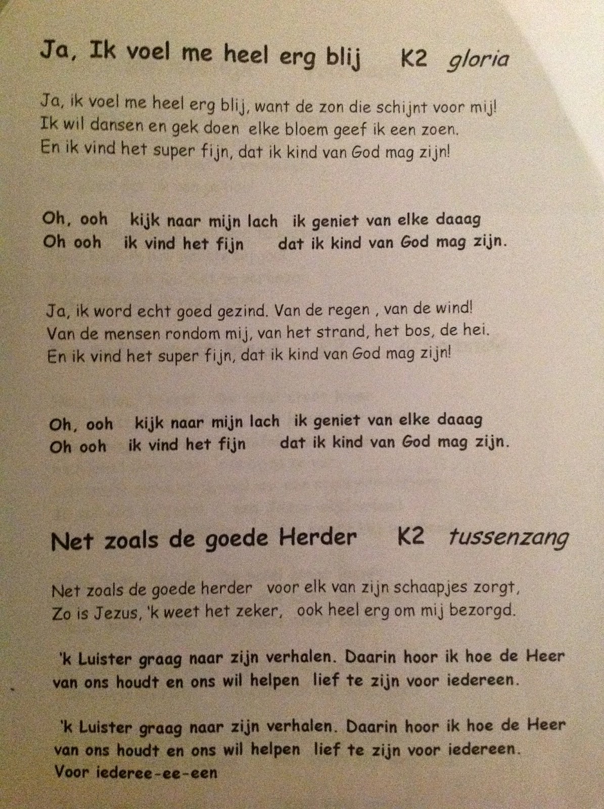 1ste leerjaar B: Liedjes 1ste communie