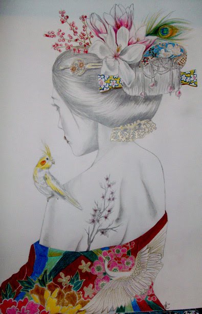 Geisha Line Art | Flaming Ichijiku