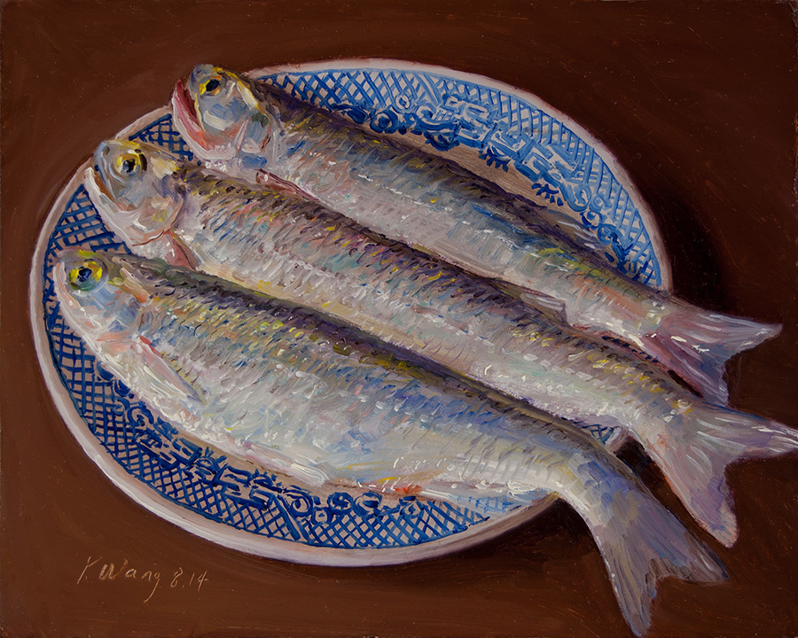 Wang Fine Art: fish in a plate still life painting a day