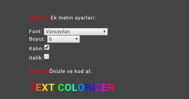 Yazı renklendirme - Text Colorizer - Rival Regions Türkiye