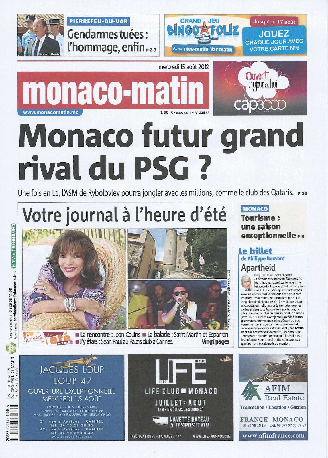 LEGENDARY DAME!: ON THE COVER + .... MONACO - MATIN .. AUGUST 2012