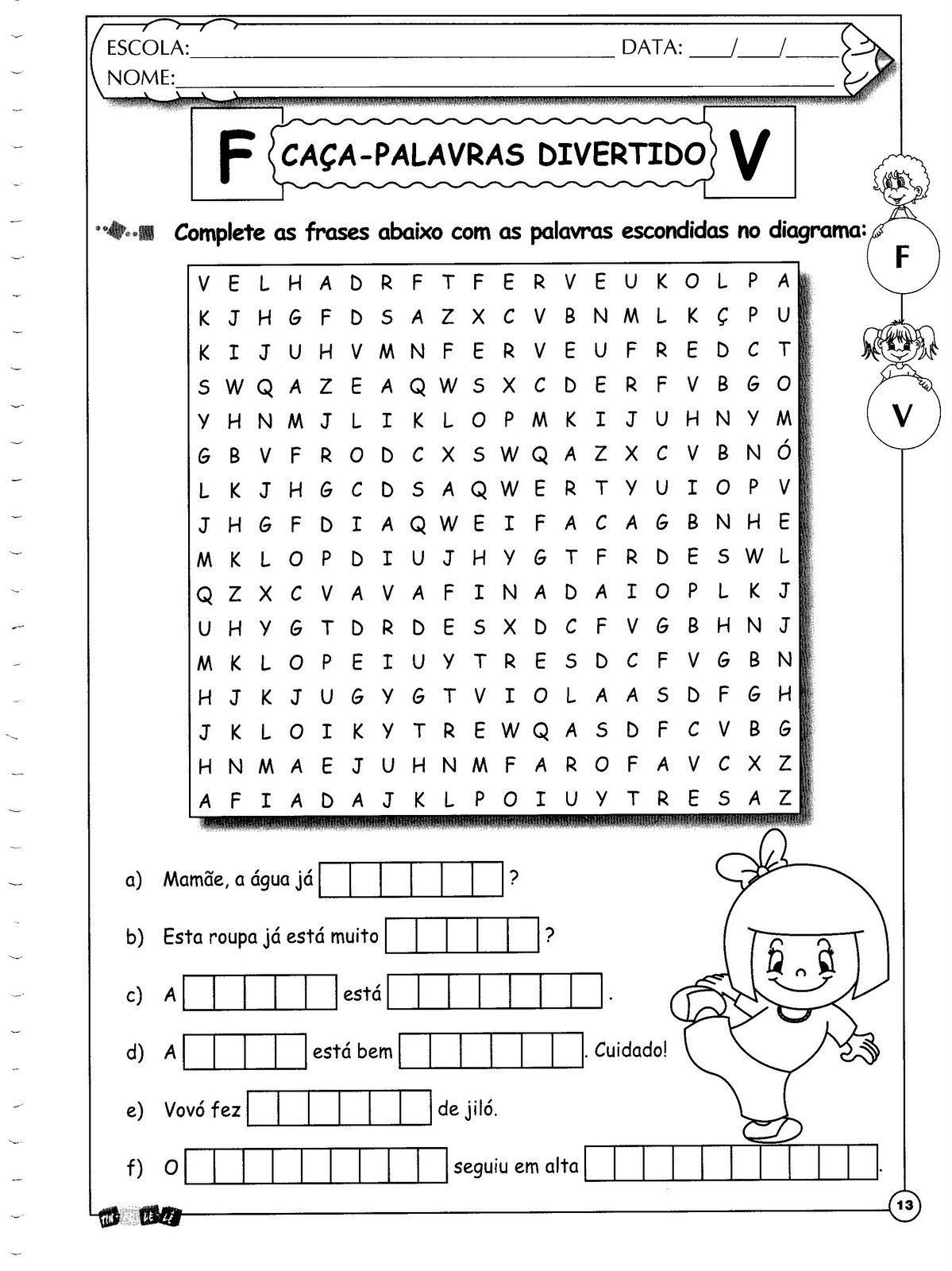 Dificuldades ortográficas F e V-Atividades ~ Atividades Escolares