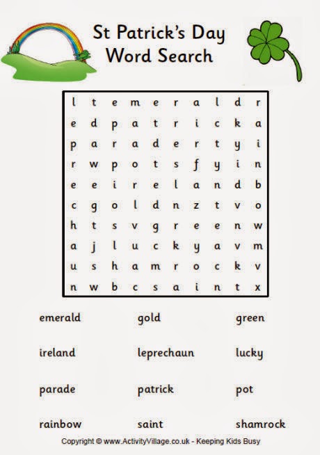 6 Easy St Patrick's Day Word Search Puzzles