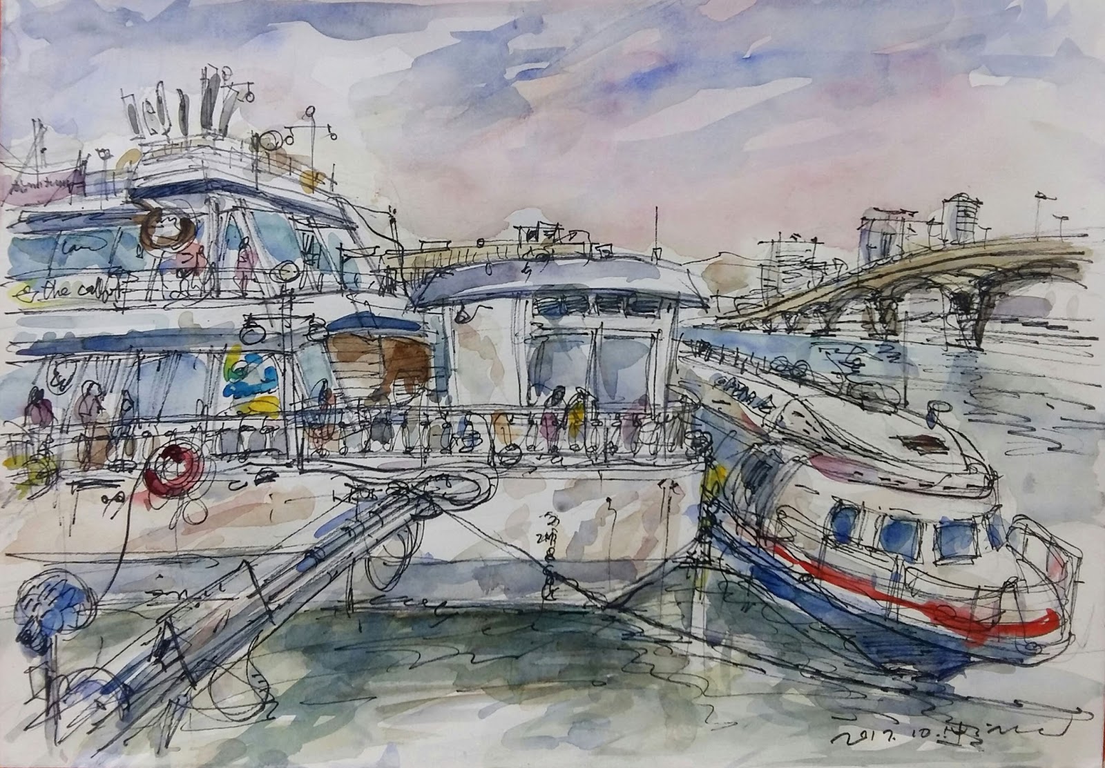 Urban Sketchers SEOUL 어반스케쳐스서울: Waterfront sketches at Yeouinaru, Seoul