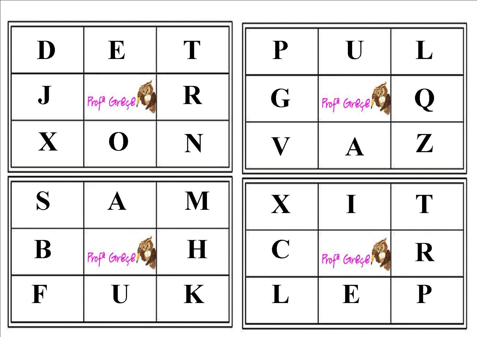 Alfabetizando com "Gr@ç@": Cartelas para bingo - letras maiúsculas