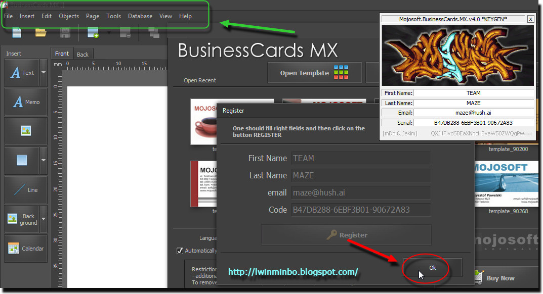 လြင္မင္းဗိုလ္(နည္းပညာ): Mojosoft Business Cards MX 4.8.7 Final
