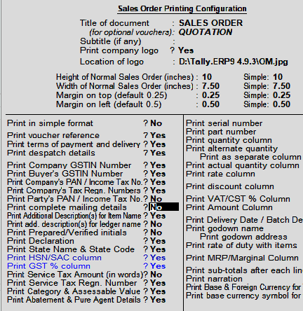 Print HSN and GST Rate with Sales Order / Quotation