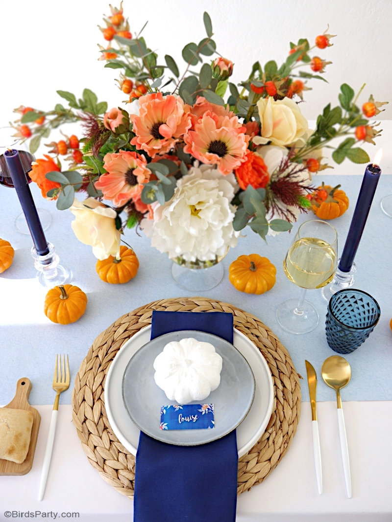 A Blue and Orange Thanksgiving Table - Party Ideas | Party Printables Blog