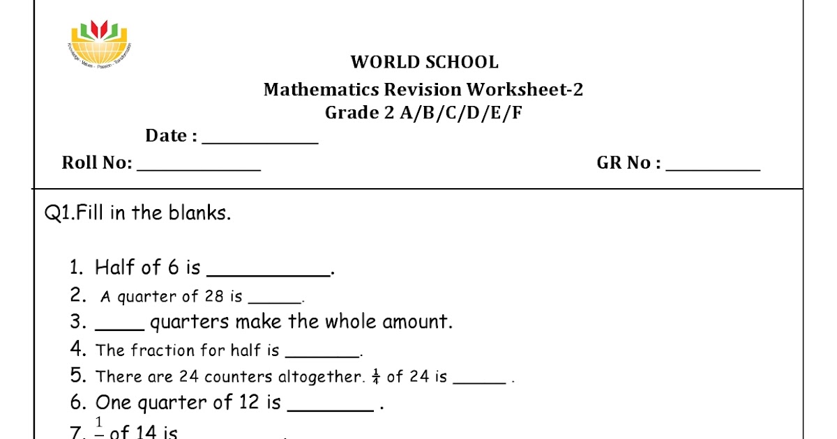 Birla World School Oman: Revision Worksheet for Grade 2 as on 14-03-2019