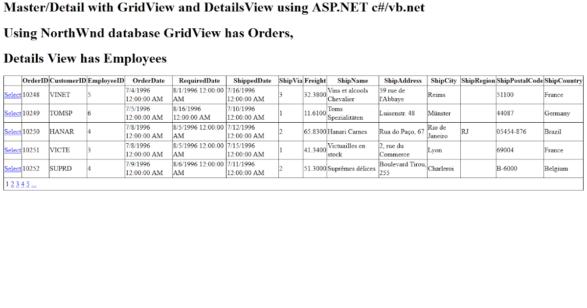Aspnet 4 Tutorials Master Detail Using Gridview And Detailsview Aspnet C