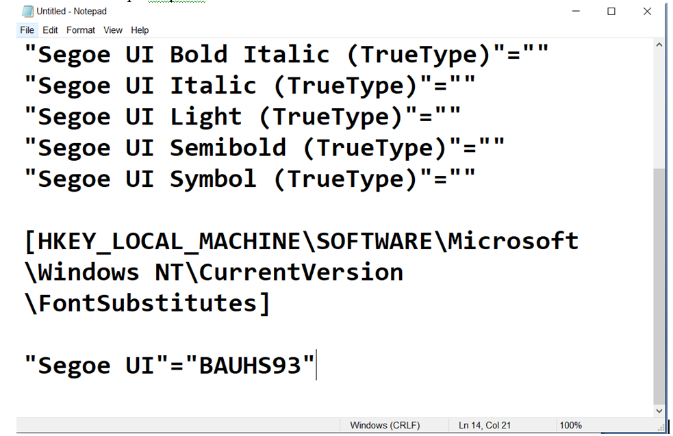 change your windows 10 fonts code