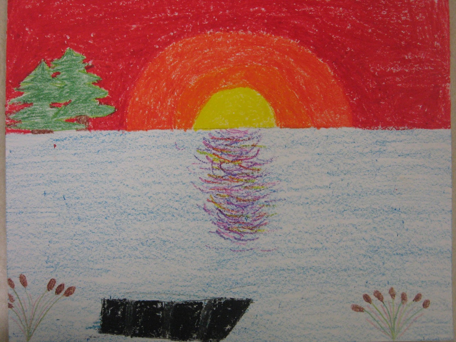 Miss Young's Art Room: 5th Grade Sunset By the Water Paintings