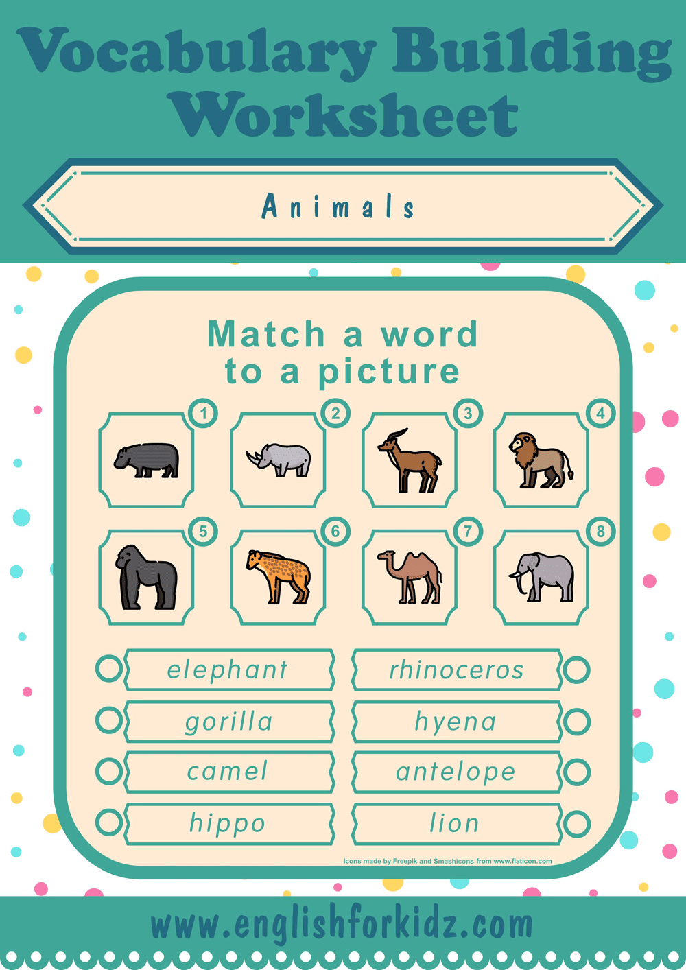 Animals Worksheets: Word to Picture Matching