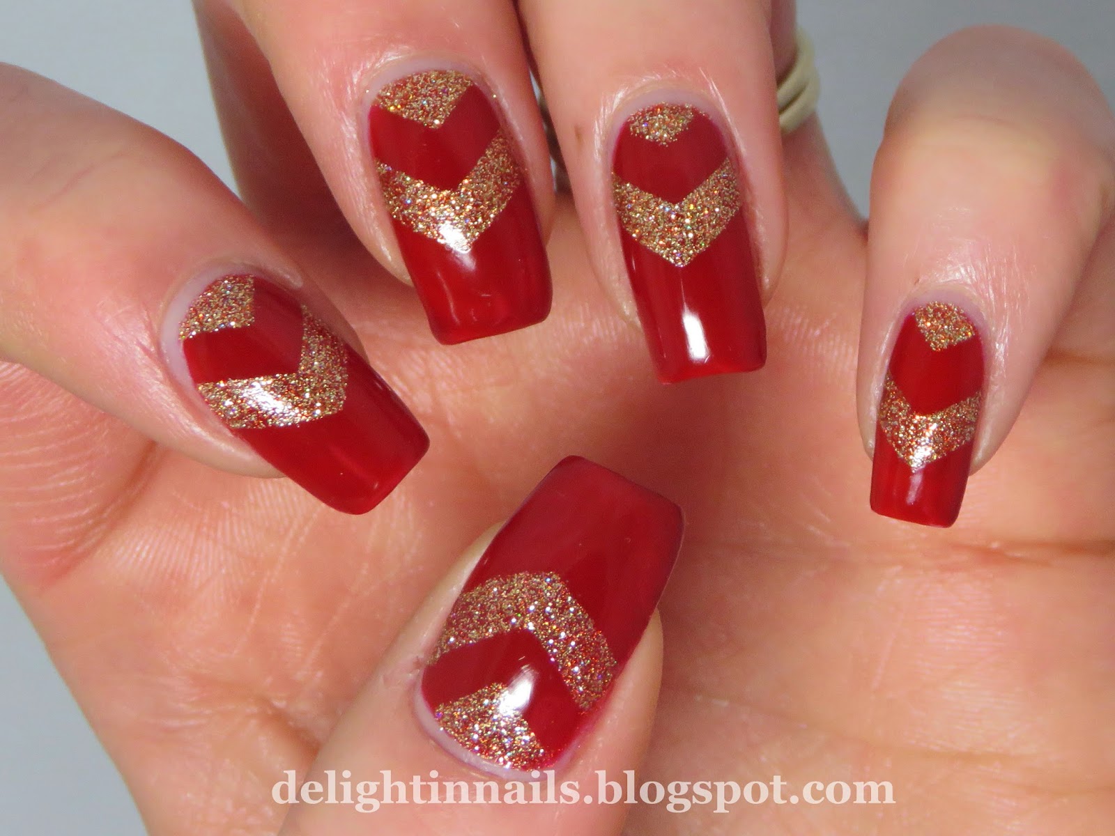Delight In Nails: 52 Week Pick n Mix Challenge - Red and Gold Chevrons