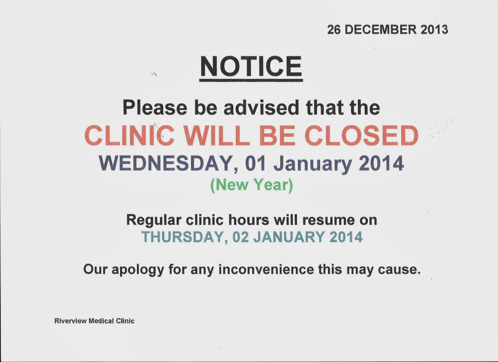 Riverview Medical Clinic, Brunei: December 2013