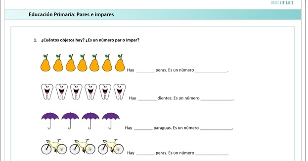 Recursos didácticos para imprimir, ver, leer: "Pares e impares" (Fichas ...