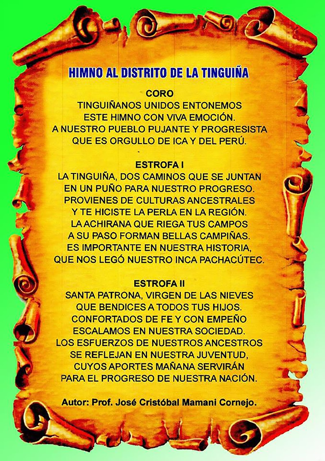 Municipalidad Distrital de La Tinguiña: HIMNO AL DISTRITO DE LA ...