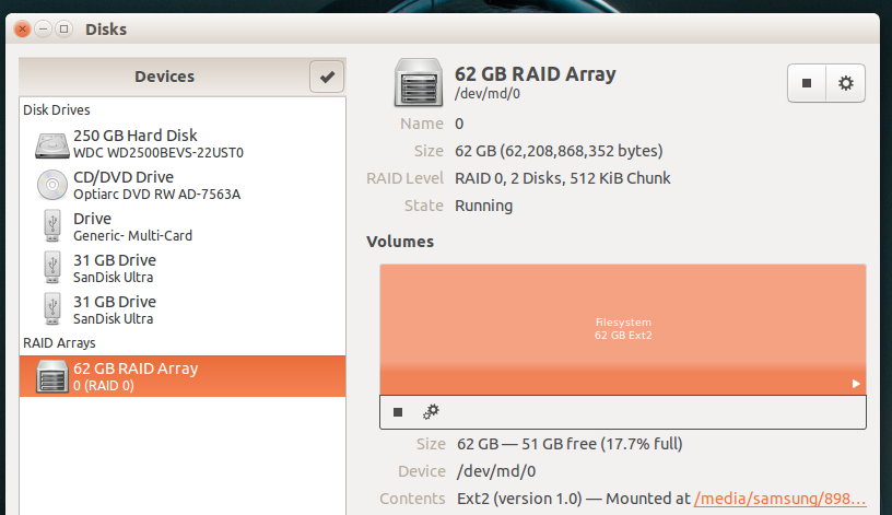 USB Flash Drives RAID 0 on Linux - Pair of SanDisk Ultra 32gb CZ48 USB 3.0