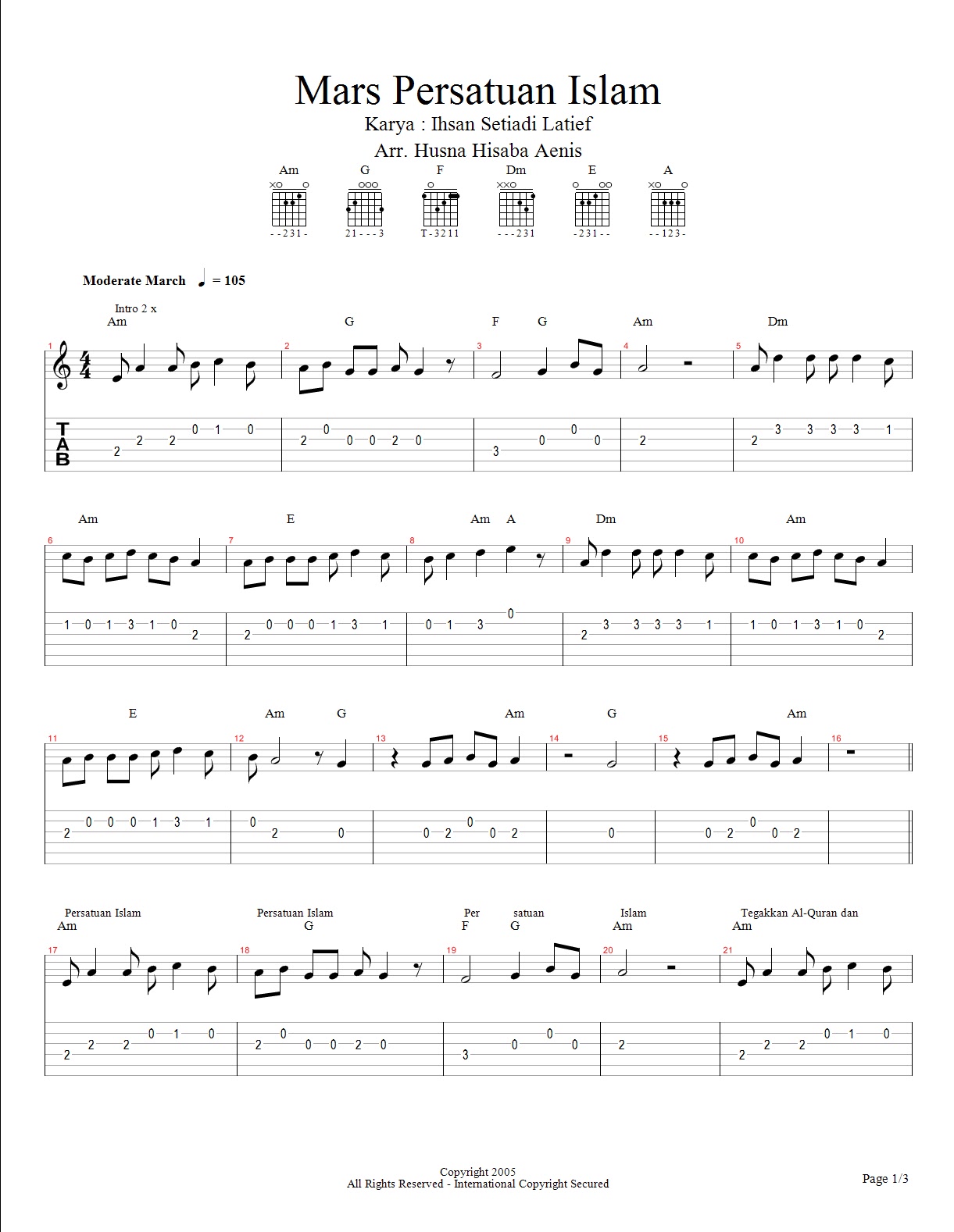 PADUAN SUARA STKIP PERSATUAN ISLAM: Not Balok Mars Persatuan Islam