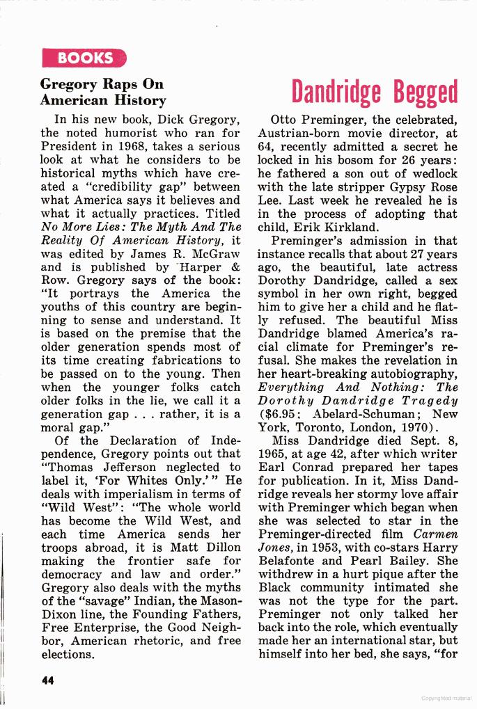 Dorothy Dandridge, Angel Face: Articles