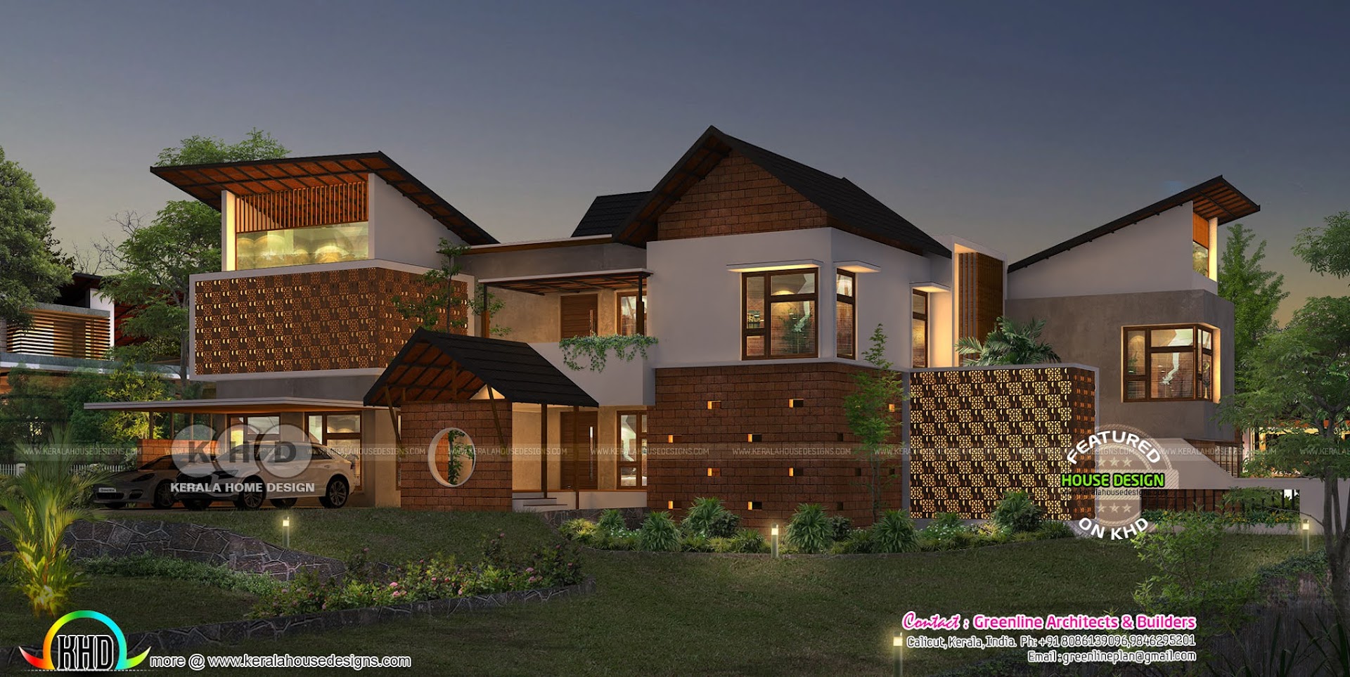 5 bedroom wide slanting roof style house architecture