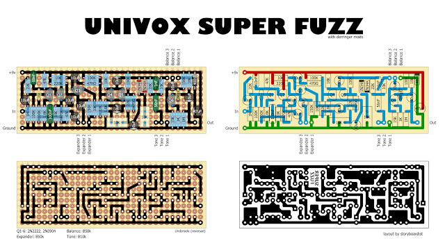 Perf and PCB Effects Layouts: Univox SuperFuzz (modded)