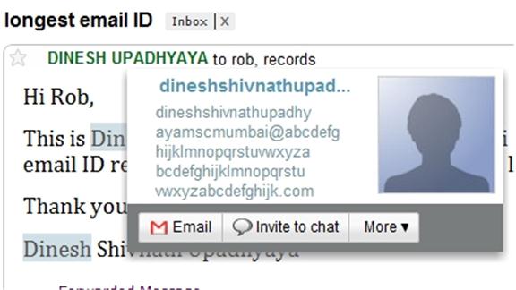 WORLD OF DINESH UPADHYAYA: World's Longest Active E-Mail Address